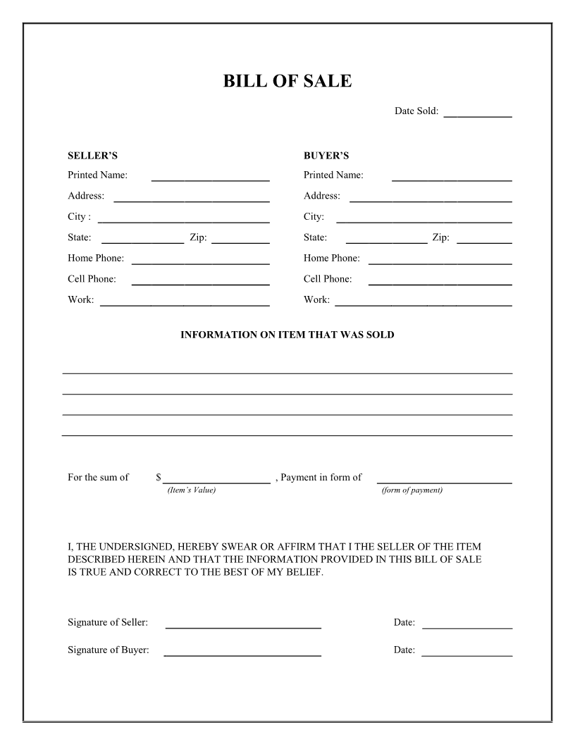 Free Printable Bill Sale Form Free Printable Templates
