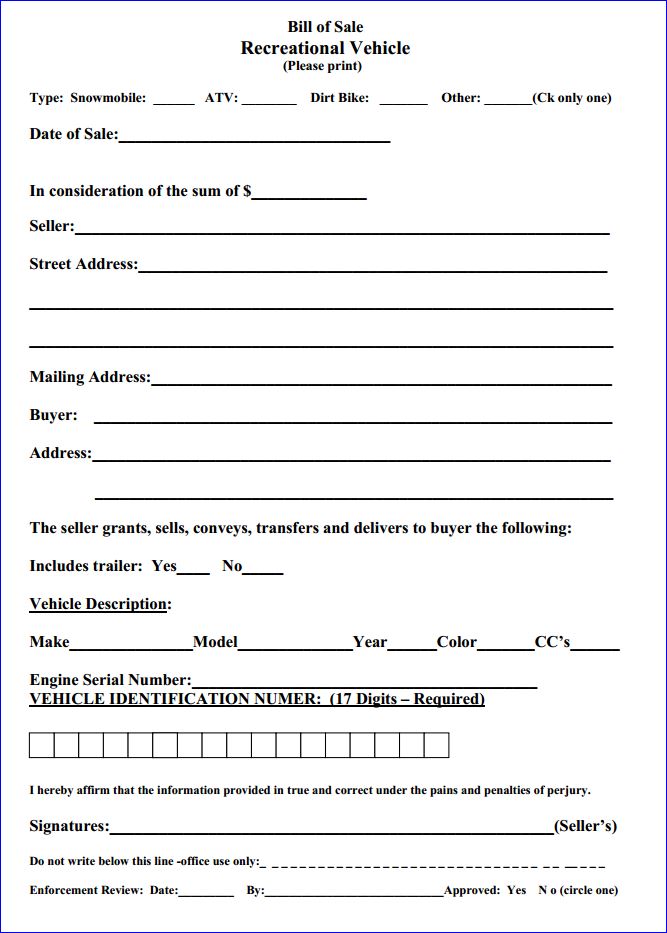 Motorcycle Bill Of Sale Template Word